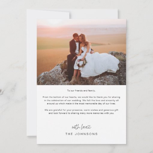 Hand Lettered Script with Heart Photos Wedding Thank You Card | Zazzle