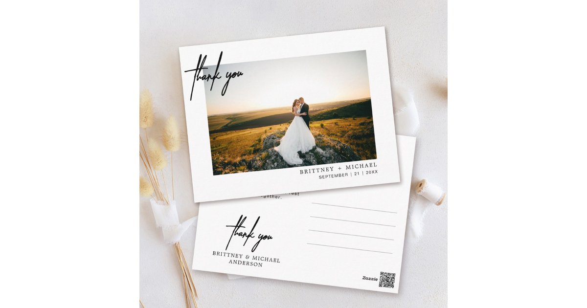 Hand-Lettered Simple Photo Thank You White Postcard | Zazzle