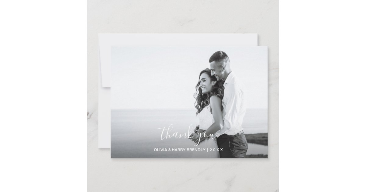 Hand Lettered Wedding Photo Card - White Script | Zazzle