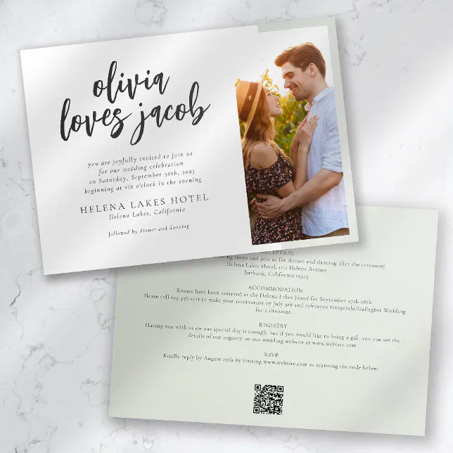 Hand Lettering Photo QR Code Informal Wedding Invitation | Zazzle