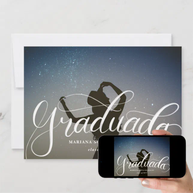 Hand Lettering Spanish Graduada Graduation Photo Invitation | Zazzle
