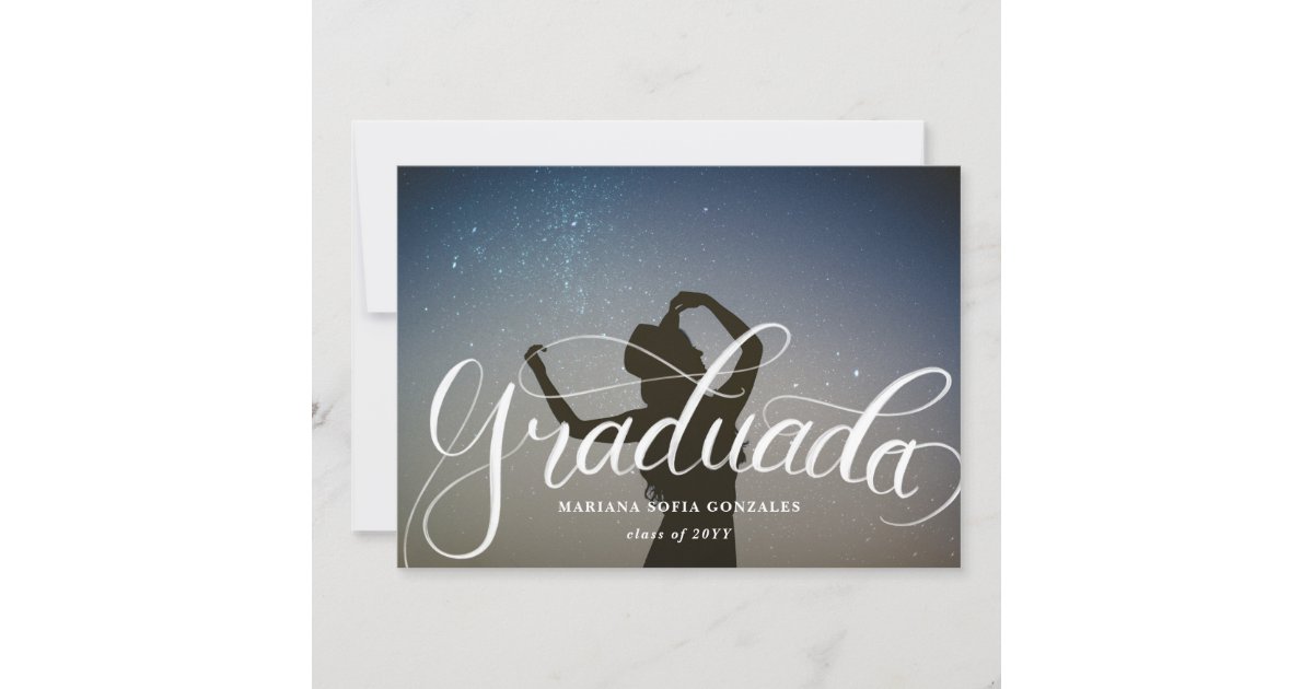 Hand Lettering Spanish Graduada Graduation Photo Invitation | Zazzle