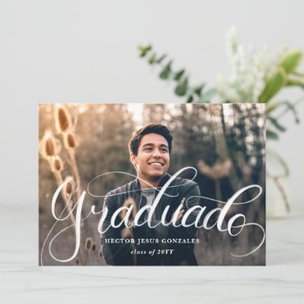 Hand Lettering Spanish Graduado Graduation Photo Invitation | Zazzle