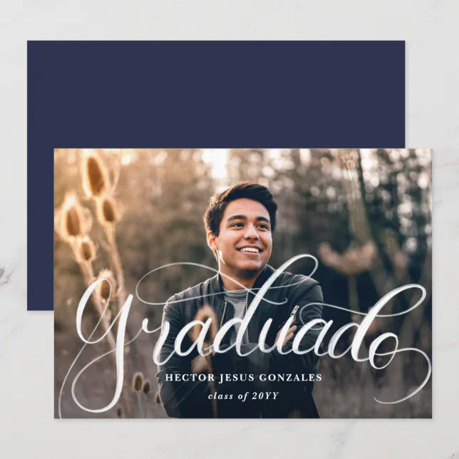 Hand Lettering Spanish Graduado Graduation Photo Invitation | Zazzle