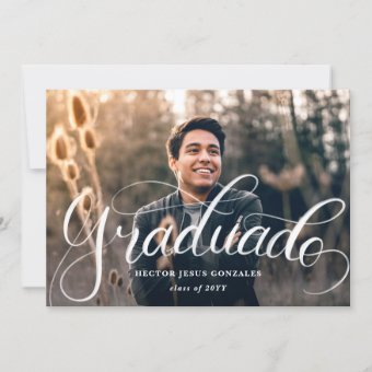 Hand Lettering Spanish Graduado Graduation Photo Invitation | Zazzle