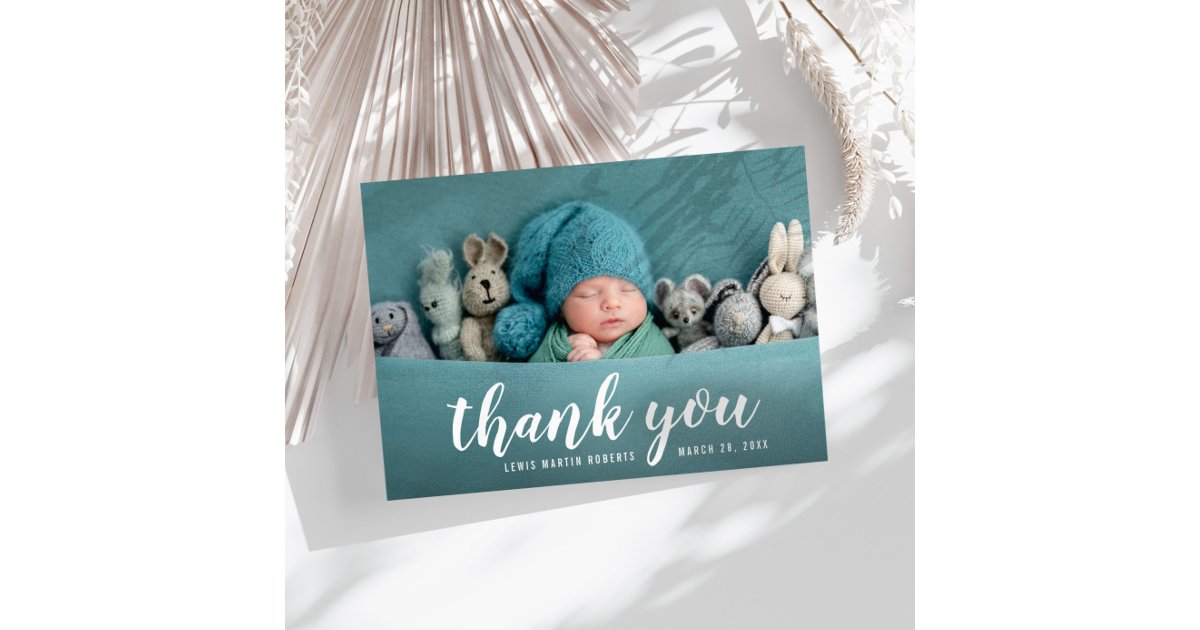 hand lettering thank you birth announcement card | Zazzle