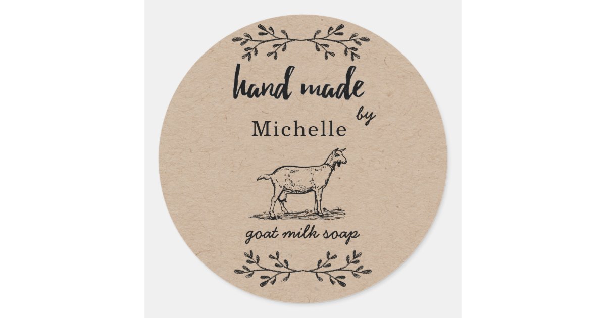 hand made by goat milk soap monogram classic round sticker | Zazzle