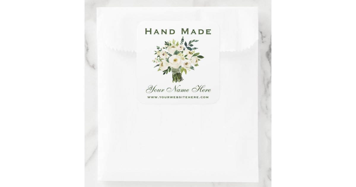 Hand Made Green Watercolor Floral Small Square Sticker | Zazzle