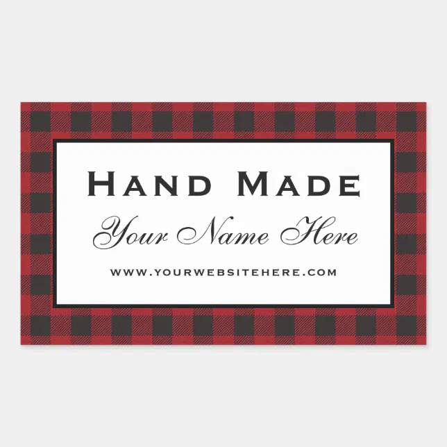 Hand Made Red Plaid Rectangular Sticker | Zazzle