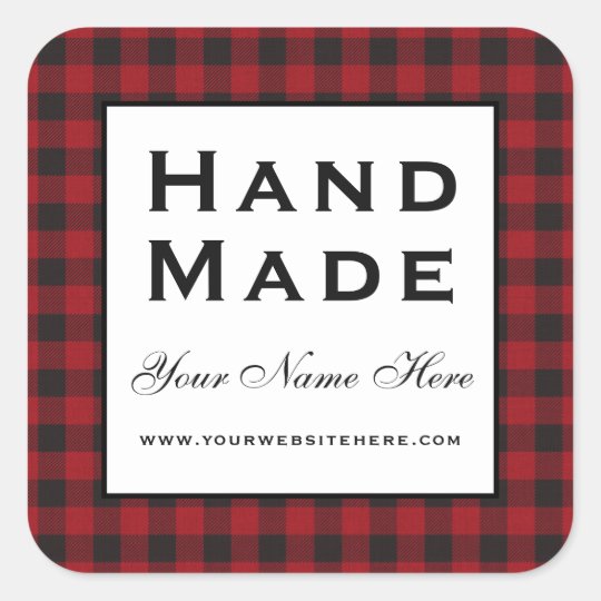 Hand Made Red Plaid Square Sticker | Zazzle.com