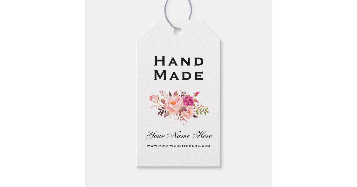 Hand Made Watercolor Pink Floral Tags | Zazzle