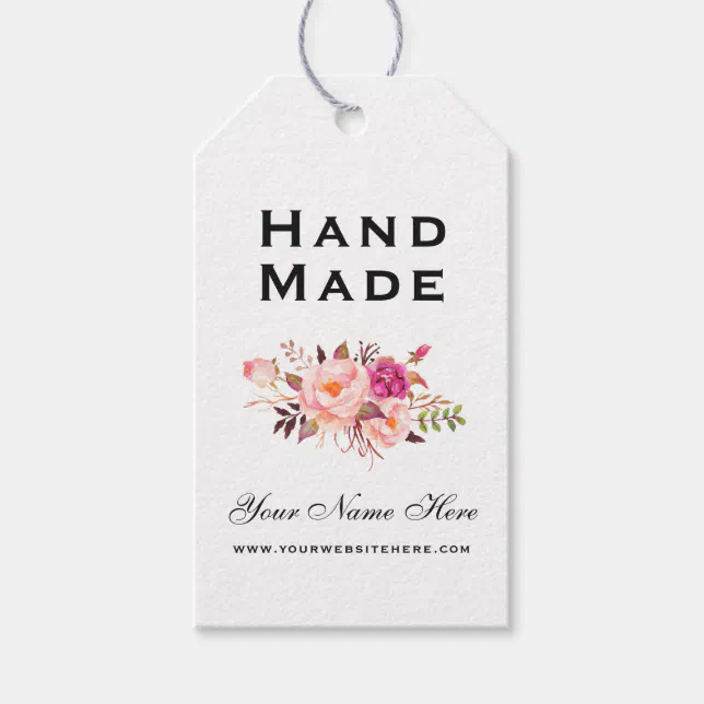 Hand Made Watercolor Pink Floral Tags | Zazzle
