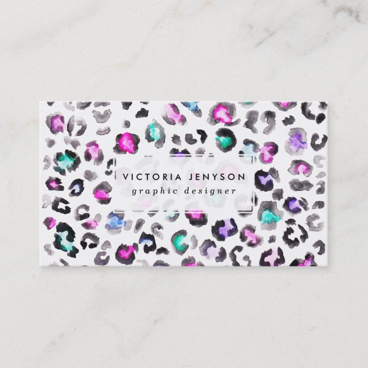 Hand paint Leopard print pattern multi watercolor Business Card | Zazzle