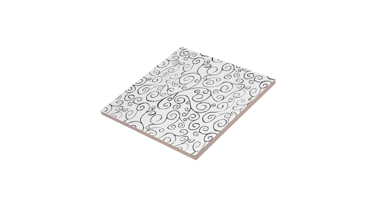 Hand-Painted Black Curvy Pattern on White Ceramic Tile | Zazzle