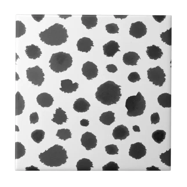 Hand Painted Black & White Animal Fur Pattern Ceramic Tile | Zazzle