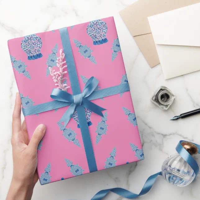 Hand Painted Blue Ginger Jar Wrapping Paper | Zazzle