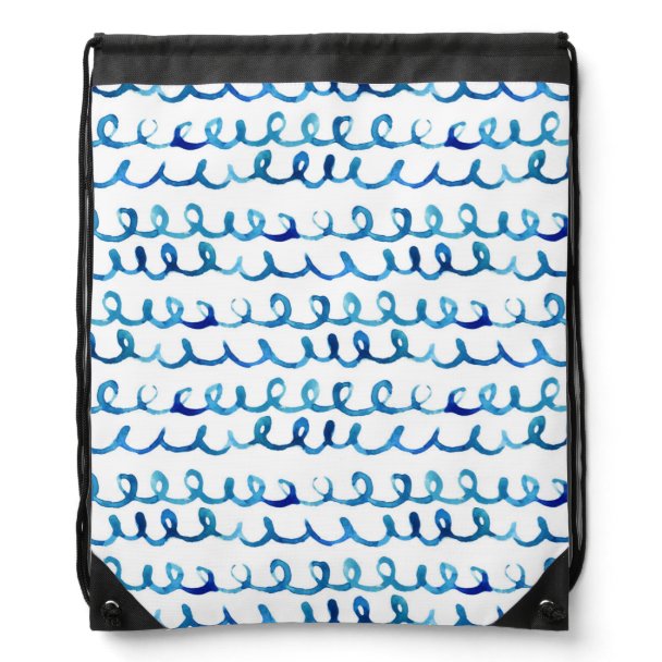 Hand Painted Blue Watercolor Wavy Pattern Fabric | Zazzle