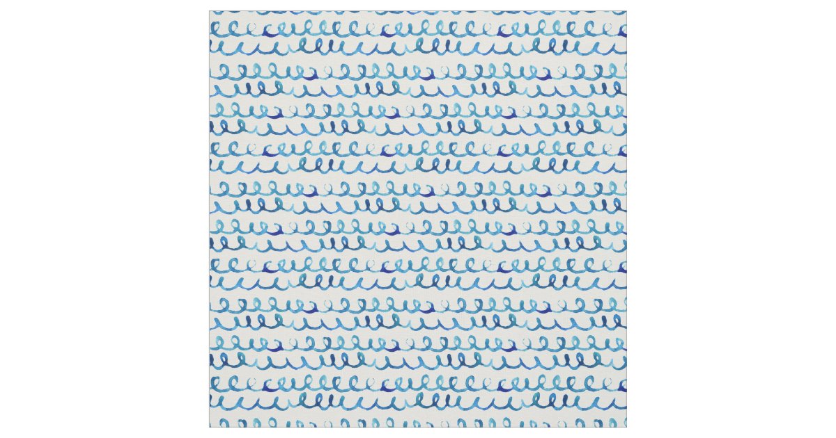 Hand Painted Blue Watercolor Wavy Pattern Fabric | Zazzle