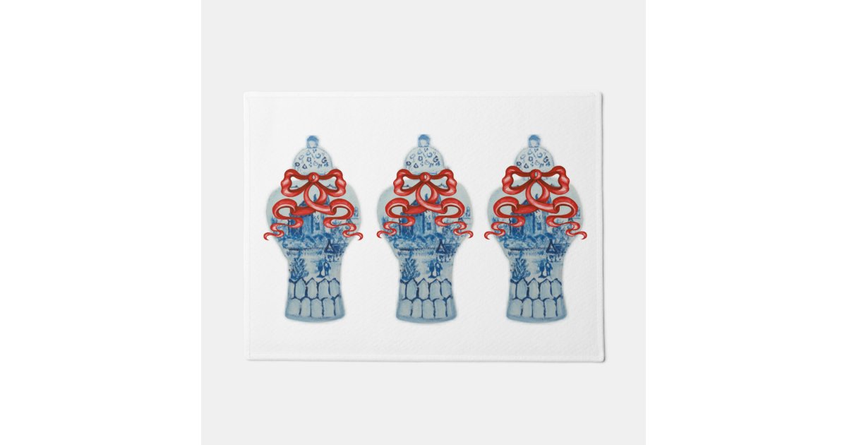 Hand Painted Blue White Ginger Jar Rug Doormat | Zazzle