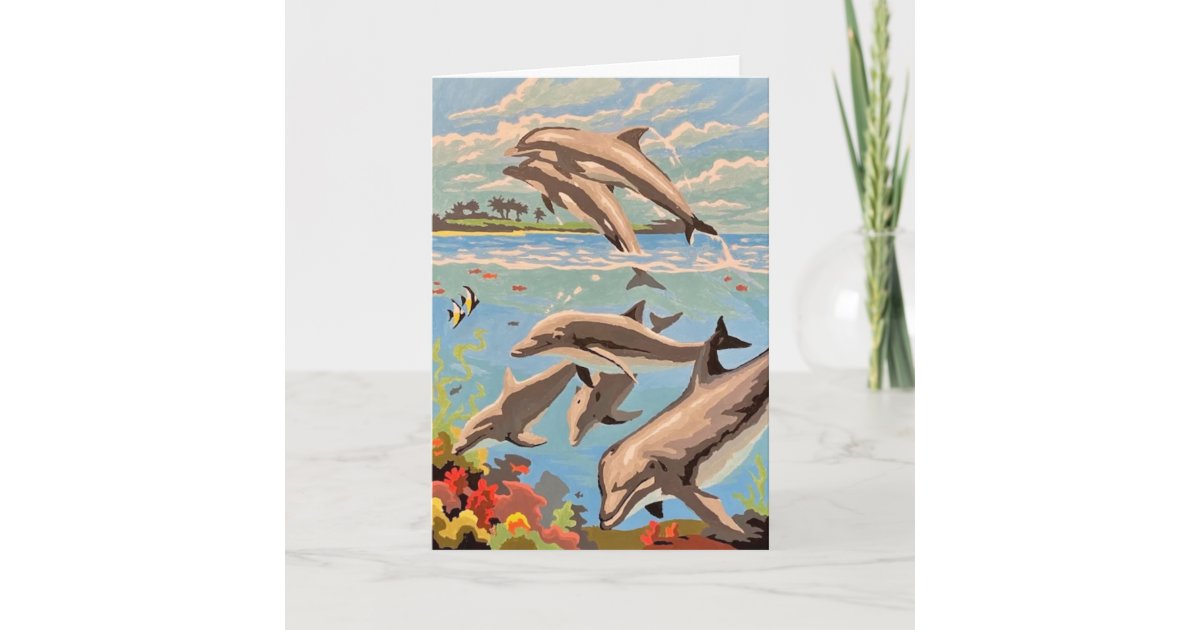 Hand Painted By Number | Playful Dolphins | Note Card | Zazzle