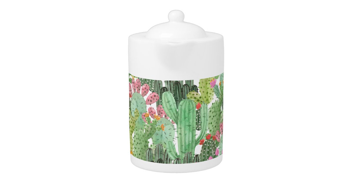 Hand Painted Cactus: Desert Green Teapot | Zazzle