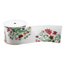 Hand Painted Folk Floral Design Satin Ribbon | Zazzle