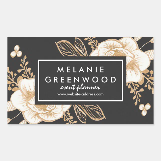 Hand Painted Gold Painted Flowers Business Rectangular Sticker | Zazzle