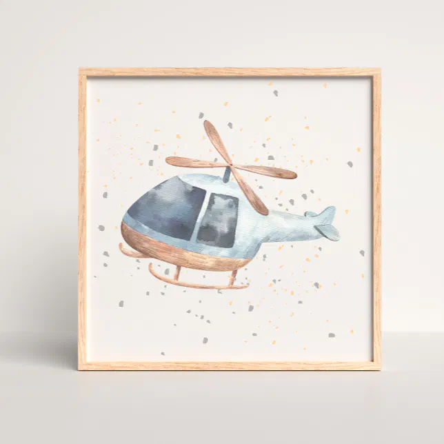 Hand Painted Helicopter Baby Boy Nursery Poster | Zazzle