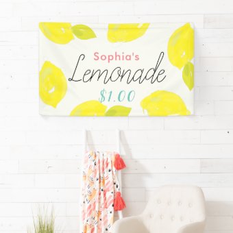 Hand-Painted Lemon Citrus Lemonade Stand Kids Banner | Zazzle