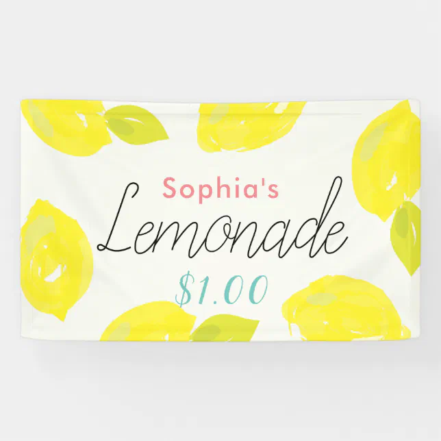Hand-Painted Lemon Citrus Lemonade Stand Kids Banner | Zazzle