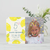 Hand Painted Lemon & Pink Check Photo Birthday Invitation | Zazzle