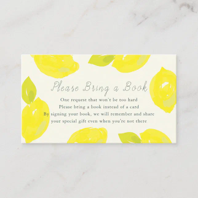 Hand-Painted Lemon Pink Please Bring a Book Enclosure Card | Zazzle