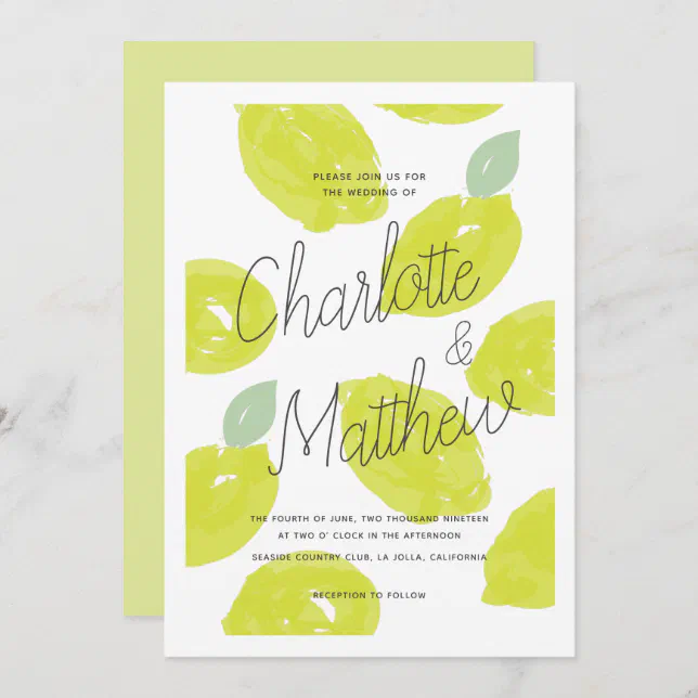 Hand Painted Lime Citrus Wedding Invitation | Zazzle