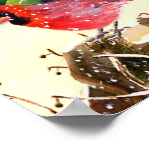 Hand Painted Realism Watercolor Cardinal in Snow P Poster | Zazzle