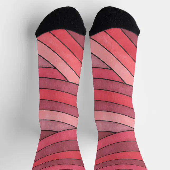 Hand Painted Red Geometric Stripe Design Socks | Zazzle