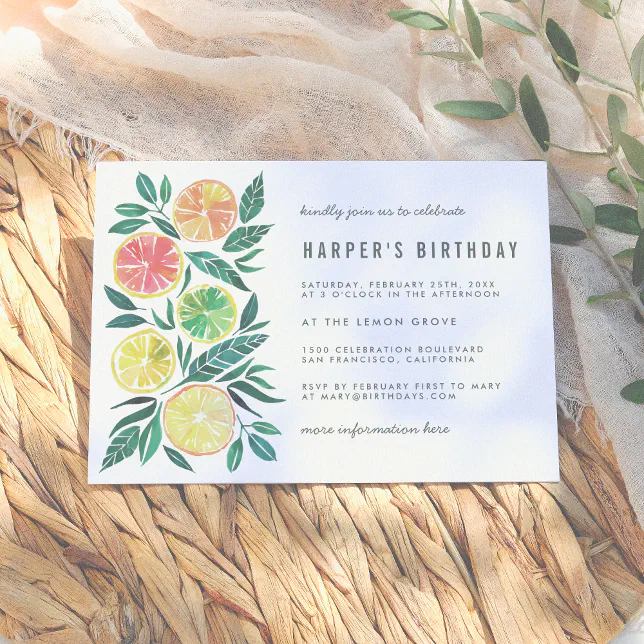 Hand Painted Summer Citrus Fruits Birthday Party Announcement | Zazzle