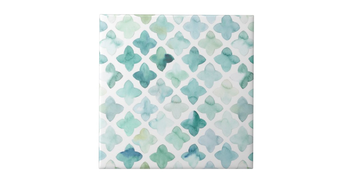 Hand Painted Turquoise Pattern Ceramic Tile | Zazzle