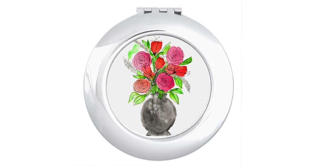 Hand Painted Watercolor Abstract Floral Art Compact Mirror | Zazzle