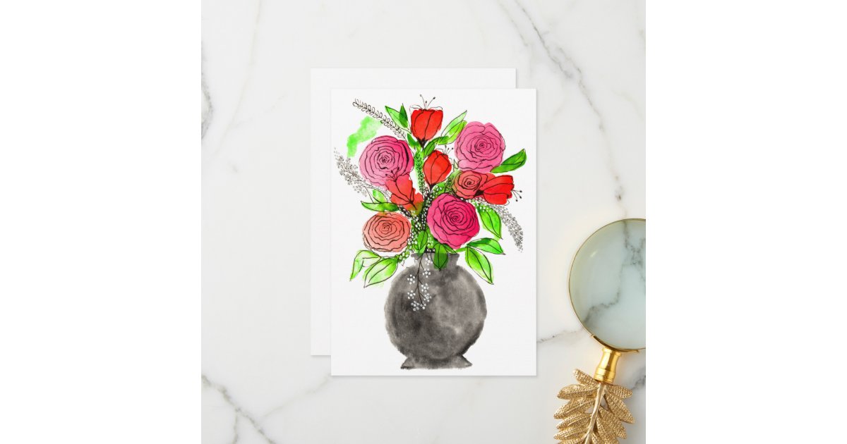 Hand Painted Watercolor Abstract Floral Art Thank You Card | Zazzle