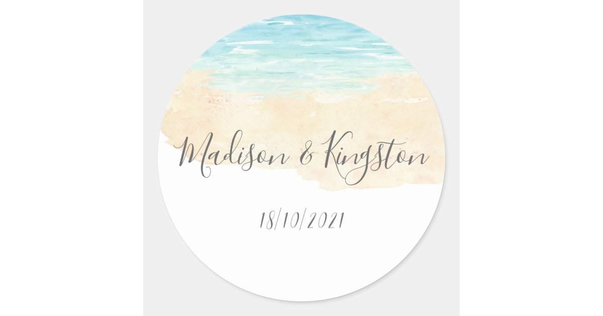 Hand-Painted Watercolor Beach Wedding Favors Classic Round Sticker | Zazzle