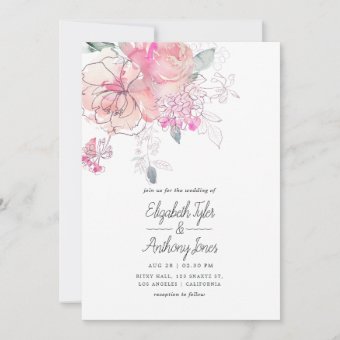 Hand Painted Watercolor Doodle Floral Wedding Invitation | Zazzle