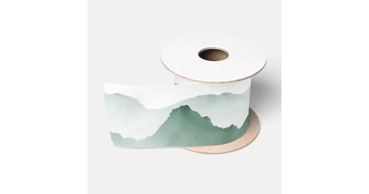 Hand Painted Watercolor Mountain Landscape Satin Ribbon | Zazzle