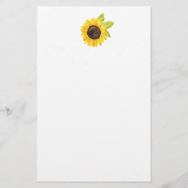 Hand Painted Watercolor Sunflower Stationery | Zazzle