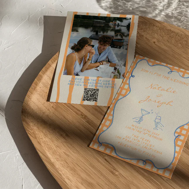 Hand Painted Whimsical Photo QR Code Fun Wedding Invitation | Zazzle