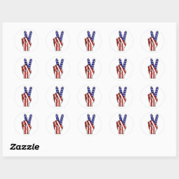 Hand Peace Sign - Red White & Blue Classic Round Sticker | Zazzle