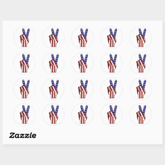 Hand Peace Sign - Red White & Blue Classic Round Sticker | Zazzle