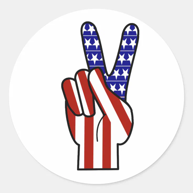 Hand Peace Sign - Red White & Blue Classic Round Sticker | Zazzle