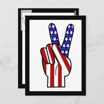 Hand Peace Sign - Red White & Blue Postcard | Zazzle