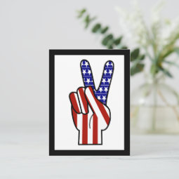 Hand Peace Sign - Red White & Blue Postcard | Zazzle