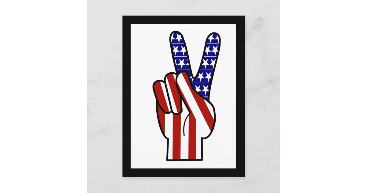 Hand Peace Sign - Red White & Blue Postcard | Zazzle
